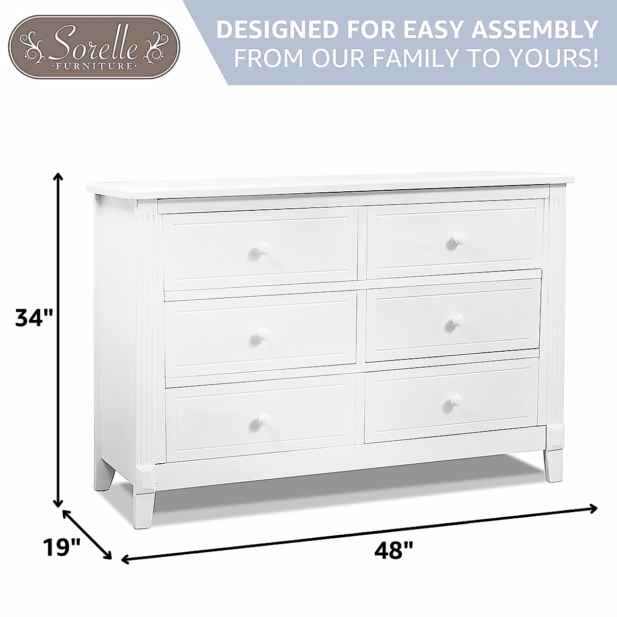 Sorelle Furniture Berkley Baby Dresser – Dresser for Nursery, Kids Bedroom Furniture, Dresser Drawers, Nightstand for Child’s Room with Drawers, Nursery Furniture for Infant-White