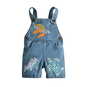 Lvyinli Baby Boy Clothes Set Infant Boy's Long Sleeve Romper+Dinosaur Denim Overalls Toddler Boys Summer Clothes Outfits (Blue Turle, 6-12 Months)