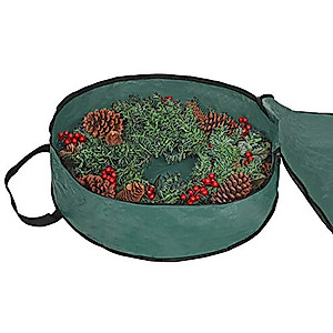 ProPik Christmas Wreath Storage Bag 24" - Garland Holiday Container with Tear Resistant Material - Featuring Heavy Duty Handles and Transparent Card Slot - (Green)