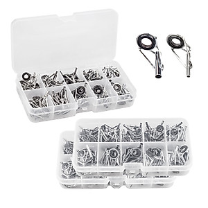 BASUNE Spinning Rod Guides Tip Ceramic Guide with Eyelets, Fishing Rod Guide Replacement Tip Spare Parts Repair and Tips Repair Eye Loop Kit with Box for Spinning Rods Sea Fishing (10 Size - 80Pcs)