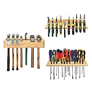3 Pack Tool Organizers and Storage, Wooden Screwdriver Organizer Wall Mount, Pliers Rack Hammer Screwdriver Holder Tool Rack for Garage Shed Workshop