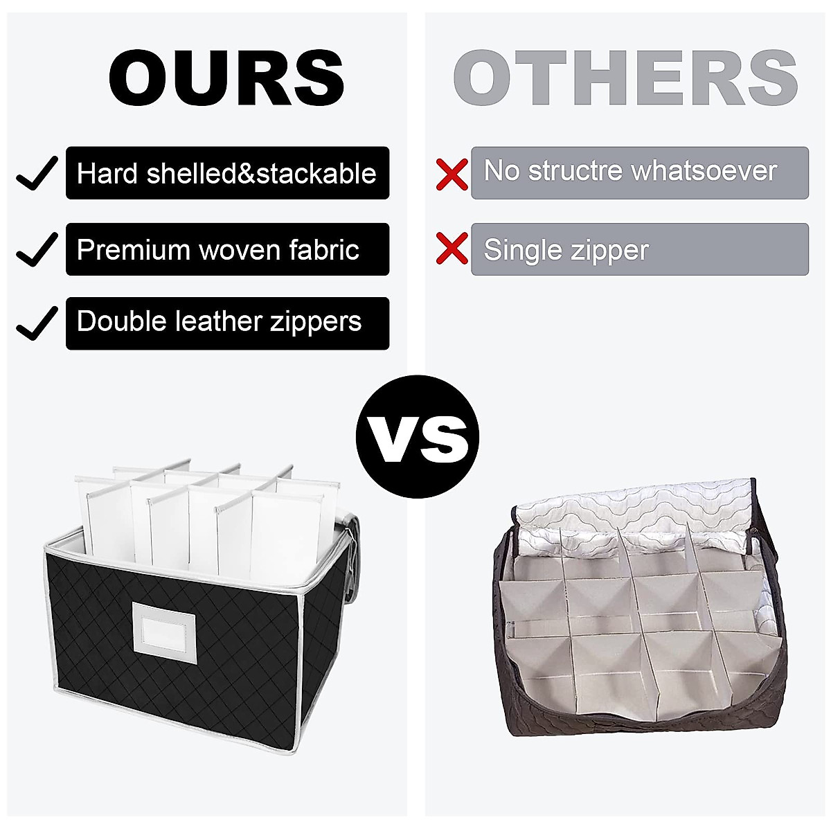 VERONLY 2 Pack Stemware Storage Box China Storage Case - Holds 24 Wine Glasses or Crystal Glassware Containers with Lable Window,Fully-Padded Inside with Hard Sides(15.5" x 12.5"x 10")