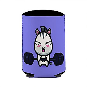 Can Cooler Sleeves Coozies for Cans And Bottles Insulators Cute Zebra Lifting Barbell Print PVC Elastic Reusable