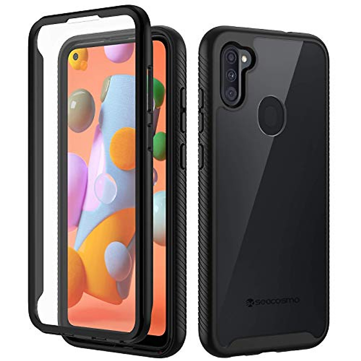 seacosmo Samsung A11 Case, Full Body Shockproof Cover [with Built-in Screen Protector] Slim Fit Protective Phone Case for Samsung Galaxy A11 – Black/Clear