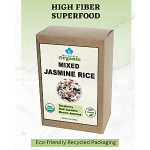 Organic Mixed Rice - 3 Kinds of Thai Rice Medley: Brown Jasmine, Black Jasmine Riceberry, and Red Jasmine - High Fiber Gluten Free Superfood 2 LB