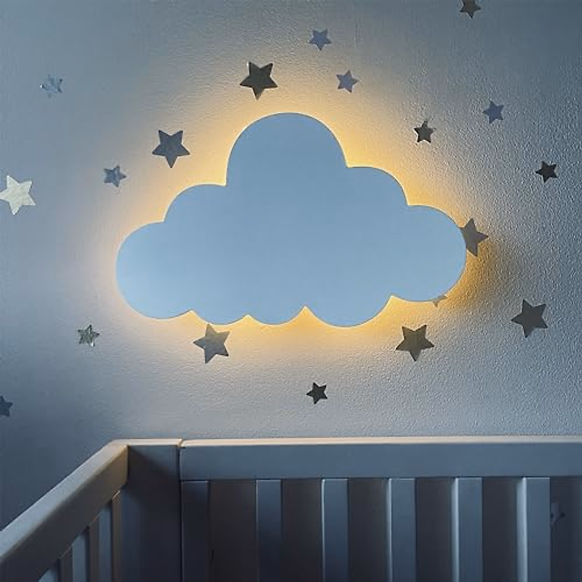KALEOLI Nursery Cloud Light (Pack of 1) - 68 Star Wall Decals - Rechargeable (no Cord) - Baby Room Decor - Cloud Lights for Bedroom - Floating Cloud Lamp for Bedroom - Adjustable Dimmer - Timer