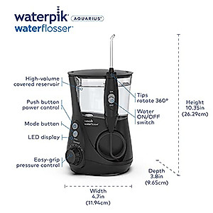 Waterpik Aquarius Water Flosser Professional For Teeth, Gums, Braces, Dental Care, Electric Power With 10 Settings, 7 Tips For Multiple Users And Needs, ADA Accepted, Black WP-662