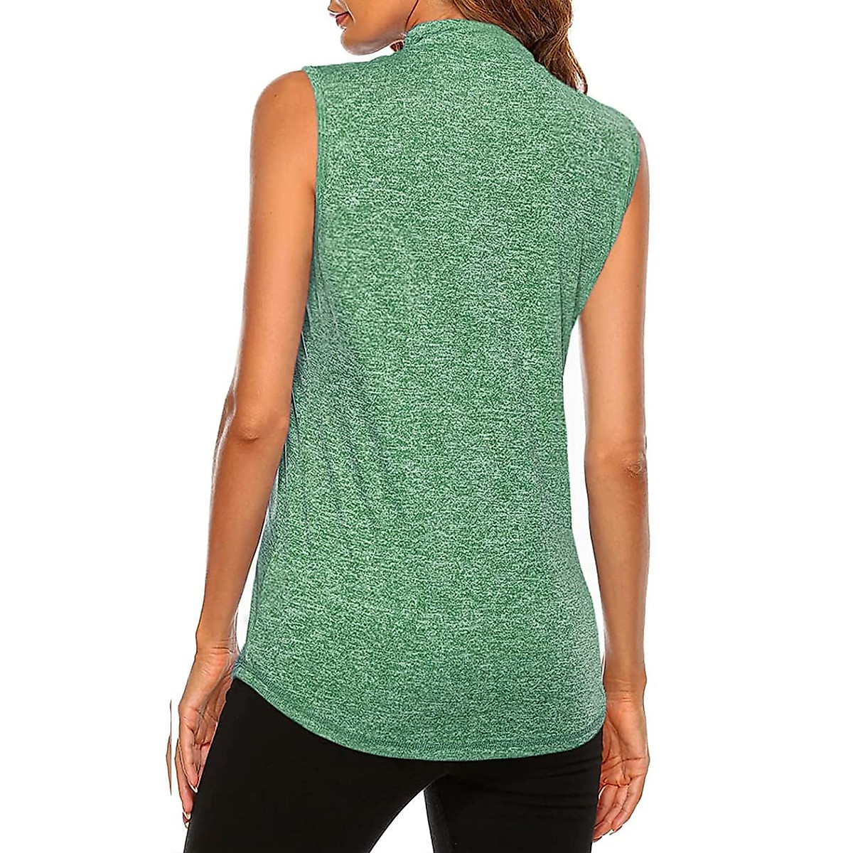 Tanst Sky Women's Golf Shirt, Sleeveless Pickleball Outfits for Women Moisture Wicking Quarter Zip Stretchable Tank Tops Ladies Solid Tennis Running Workout Athletic Activewear Dark Green Large