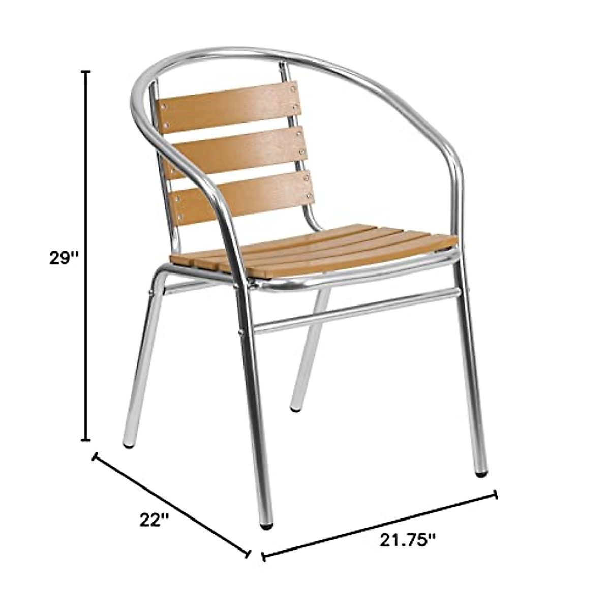 Flash Furniture Commercial Aluminum Indoor-Outdoor Restaurant Stack Chair with Triple Slat Faux Teak Back
