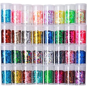 Teenitor Glitter, Chunky Glitter Mixed, Nail Glitter with Stars, Cosmetic Face Body Eye Hair Glitter, 32pcs