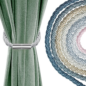 VIKIMORA 2 Pack Curtain Tiebacks for Draperys Gray, Strong Magnetic Curtain Tie Backs,Curtain Holders for Thick Drapes,Gray Cotton Rope Tie Backs for Heavy Duty Drapes,Gray