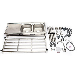 Commercial Restaurant Sink,Stainless Steel Utility Sink Free-standing Kitchen Sink,Double Bowl Kitchen Sinks with Strainer,304 Stainless Steel Freestanding Kitchen Sink