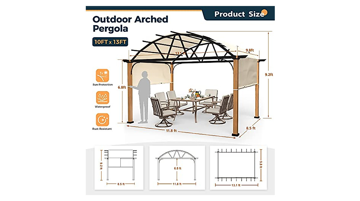 HAPPATIO 10' x 13' Outdoor Pergola with Canopy