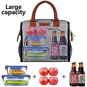 Homecube Lunch Bag Insulated Lunch Box Wide Open Lunch Tote Bag with Pockets Large Capacity Multi-Function for Women Men Light Grey