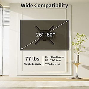 TV Wall Mount for Most 26-60 inch Flat/Curved TVs up to 77lbs, Full Motion Wall Mount TV Braket with Articulating arm Swivel Tilt Extension, Single Stud Corner TV Monitor Mount Max VESA 400x400mm