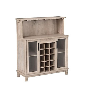 Home Source 44.5" Bar Cabinet with Wine Rack,Coffee Bar Table and Microwave Station Cabinet for Home,Sideboard Buffet Cabinet with Storage for Dining Room,Kitchen,Concrete (Grey wash)