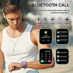 Smart Watch(Answer/Make Call), 1.85" Smartwatch for Men Women IP68 Waterproof, 100+ Sport Modes, Fitness Activity Tracker, Heart Rate Sleep Monitor, Pedometer, Smart Watches for Android iOS, Purple