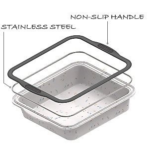 Colorful Taco Holder Stands Set of 6 - Premium Large Taco Tray Plates Holds Up to 3 or 2 Tacos Each, PP Health Material & Non-Stick Silicone Square Cake Pan 8 x 8 inch with reinforced Stainless Steel