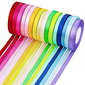 Supla 16 Colors 400 Yard Fabric Ribbon Silk Satin Roll Satin Ribbon Rolls in 2/5" Wide, 25 Yard/roll,16 Rolls,Satin Ribbon Fabric Ribbon Embellish Ribbon Ribbon for Bows Crafts Gifts Party Wedding