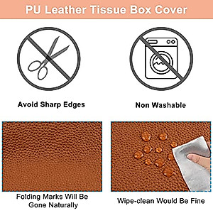 MecTo Tissue Box Cover, Square PU Leather Tissue Box Holder, Modern Tissue Case Facial Paper Cube Tissue Holder Decorative for Bathroom Vanity Countertop, Night Stands, Car, Office (5"x5"x5'', Camel)