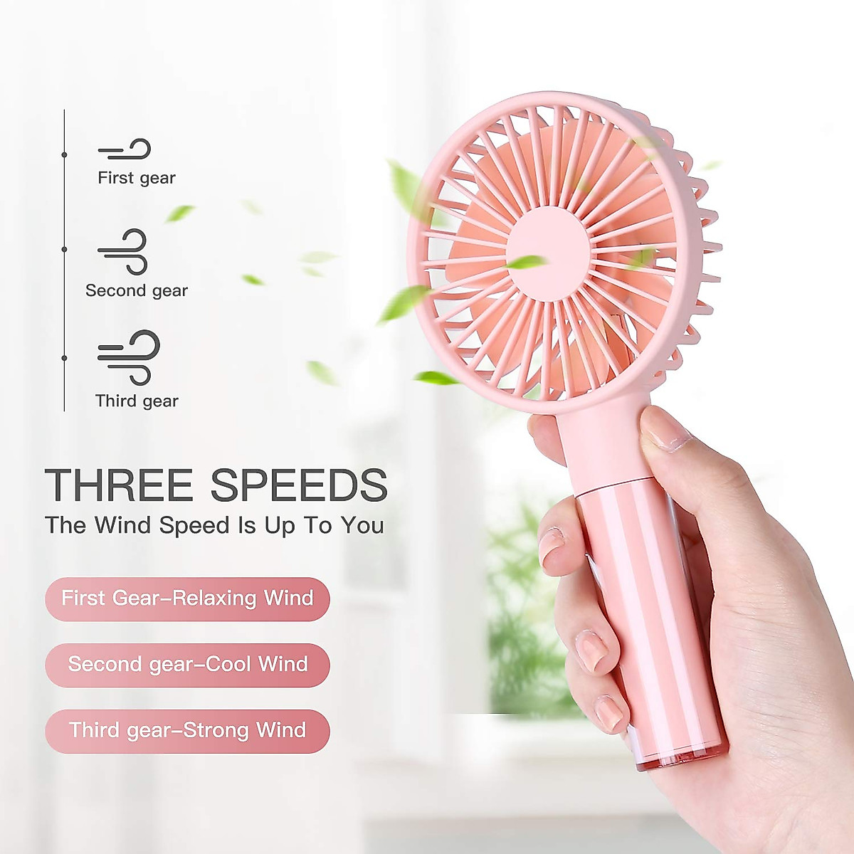 SmartDevil Handheld Fan, Mini Personal Fan with 1200mAh Rechargeable Battery, 3 Speeds Adjustable, Portable Desk Fan with Base, Colorful Handheld Fan For Home, Travel, Office, Camping, Pink