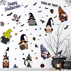9 Sheets Halloween Gnome Wall Decals Halloween Wall Stickers Gnome Window Clings Bat Elf Faceless Dwarf Stickers for Home Walls Haunted House Halloween Party Decor