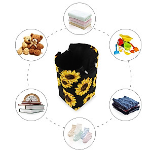 Baofu Sunflower Laundry Hamper Large Dirty Foldable Clothes Bags Waterproof Durable Lightweight Oxford Round Collapsible Storage Basket Organization with Handles for Home Bathroom Bedroom