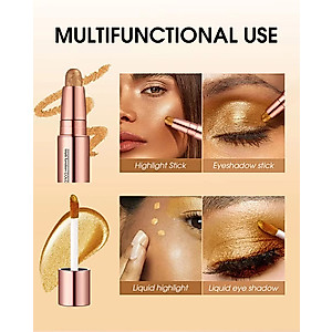 ABELYN 2-in-1 Cream Eyeshadow Stick 6 Colors Metallic Shimmer Eye Shadow Sticks & Highlighter Makeup Liquid Eye Shadow Pencil for Eyes (Pack of 6)