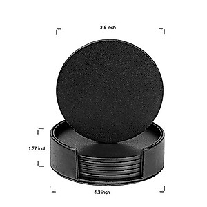 KEMMPER Drink Coasters Set of 6 Leather Coasters Spill Protection for Table Desk,Durable and Non Slip Leather Coaster Perfect for Common Size Glass Coffee Cup & Mug,4 Inches(Round Black Coasters)