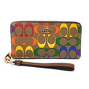 COACH Women's Long Zip Around Wallet In Signature Canvas (Rainbow - Khaki)