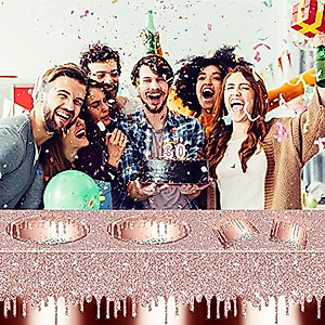 Pink Rose Gold Tablecloths 108x54 Inch Rose Golden Birthday Party Decoration Rose Gold Sequin Printed Plastic Table Cover for Diamond Girls Wedding Valentine's Anniversary Engagement Party Decor(1Pcs)