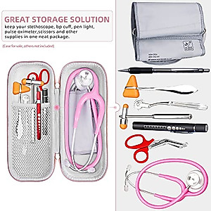 HESPLUS Stethoscope Case for 3M Littmann Classic III, Lightweight II S.E, Cardiology IV Diagnostic, MDF Acoustica Deluxe Stethoscopes, Extra Room for LED Penlight Scissors and Nurse Accessories, Pink