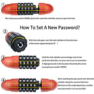 Bike Lock, 5-Digit Resettable Combination Anti Theft Mini Portable Bicycle Cable Locks for Bike Motorcycle Scooter (Red-12inch)
