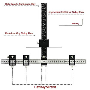 Cabinet Hardware Jig Punch Locator - Adjustable Drill Guide for Handles and pulls Sleeve Drawer Knobs Pulls Handles Wood Drilling Dowelling Templates Jig Tool (Stainless Steel) (Black)