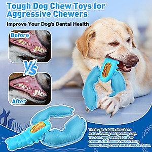 BIKIISEN Squeaky Interactive Dog Toys for Aggressive Chewers, Dog Chew Toys to Keep Them Busy, Indestructible Chew Dog Toy, Tough Dog Toys for Small Medium Dogs (Blue)