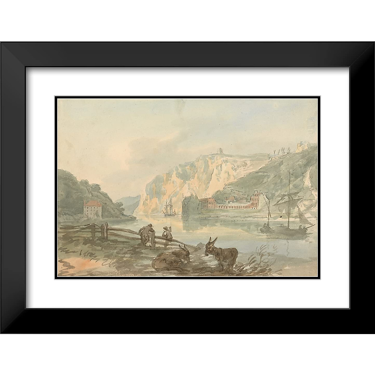 ArtDirect Nicholas Pocock 24x18 Black Modern Frame and Double Matted Museum Art Print Titled - Hotwells from Rownham Ferry