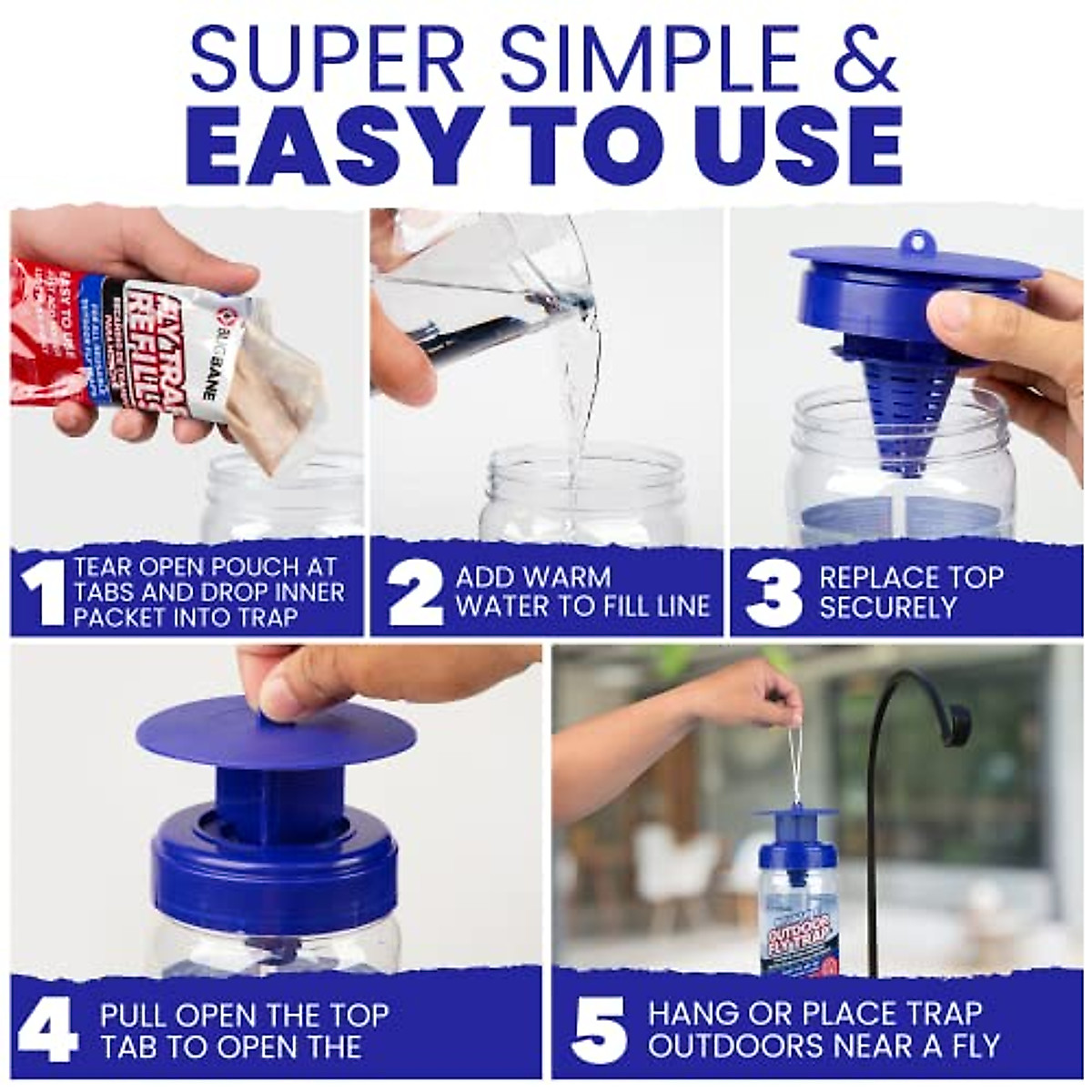 Reusable Fly Traps Outdoor Fly Traps with Natural Fly Magnet Bait Refill. Flies Trap Outdoor Reusable Fly Trap Jar Fly Trap Fly Catchers Outdoor Fly Bait Fly Bags Flytraps Stable Horse Fly Trap Bait