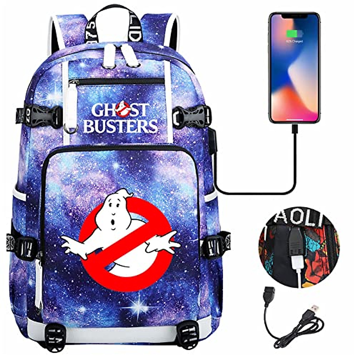 KBIKO-zxl Boys Girls Ghostbusters School Backpack Wear Resistant Bookbag with USB Charging Port Outdoor Travel Knapsack