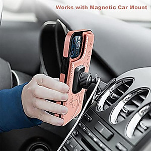 Vaburs iPhone 13 Pro Max Wallet Case - Embossed Butterfly PU Leather, Card Holder, Double Button Flip, Shockproof, Magnetic Car Mount Compatible, 6.7 Inch (Rose Gold)