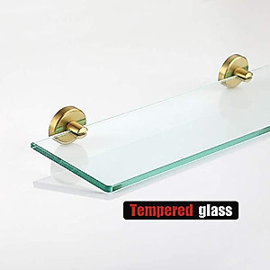 JQK Bathroom Glass Shelf Gold, Tempered Glass Shower Storage 16 by 5 inches, 304 Stainless Steel Brushed Gold Wall Mount, TGS101-BG