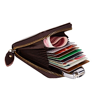 BRASS TACKS Leathercraft Vintage Full Top Grain Leather Wallet RFID Blocking Multi Card Case with Zipper Pocket Card Holder for Men Women Gift Box