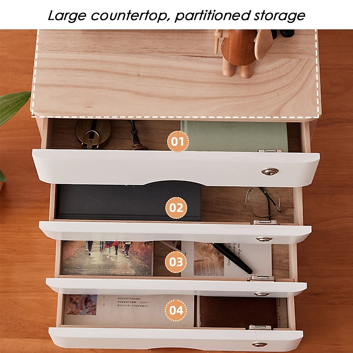 JAEFIT Desktop File Cabinet - Solid Wood Storage Box, Wooden Desktop Drawer Cabinet, Desktop Storage Box with Lockable Drawers, 1/2/3/4 Floors Flat File Cabinet (Size : 3 Layer)