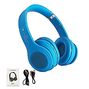 Kids Headphones Bluetooth Wireless,LED Light Up Wired Headset,85 dB Volume Limiting Foldable Headphones,Built-in Mic,Support FM Radio/Micro SD/TF,for Phone/Tablet/Pad/PC/Laptop/TV(Blue)