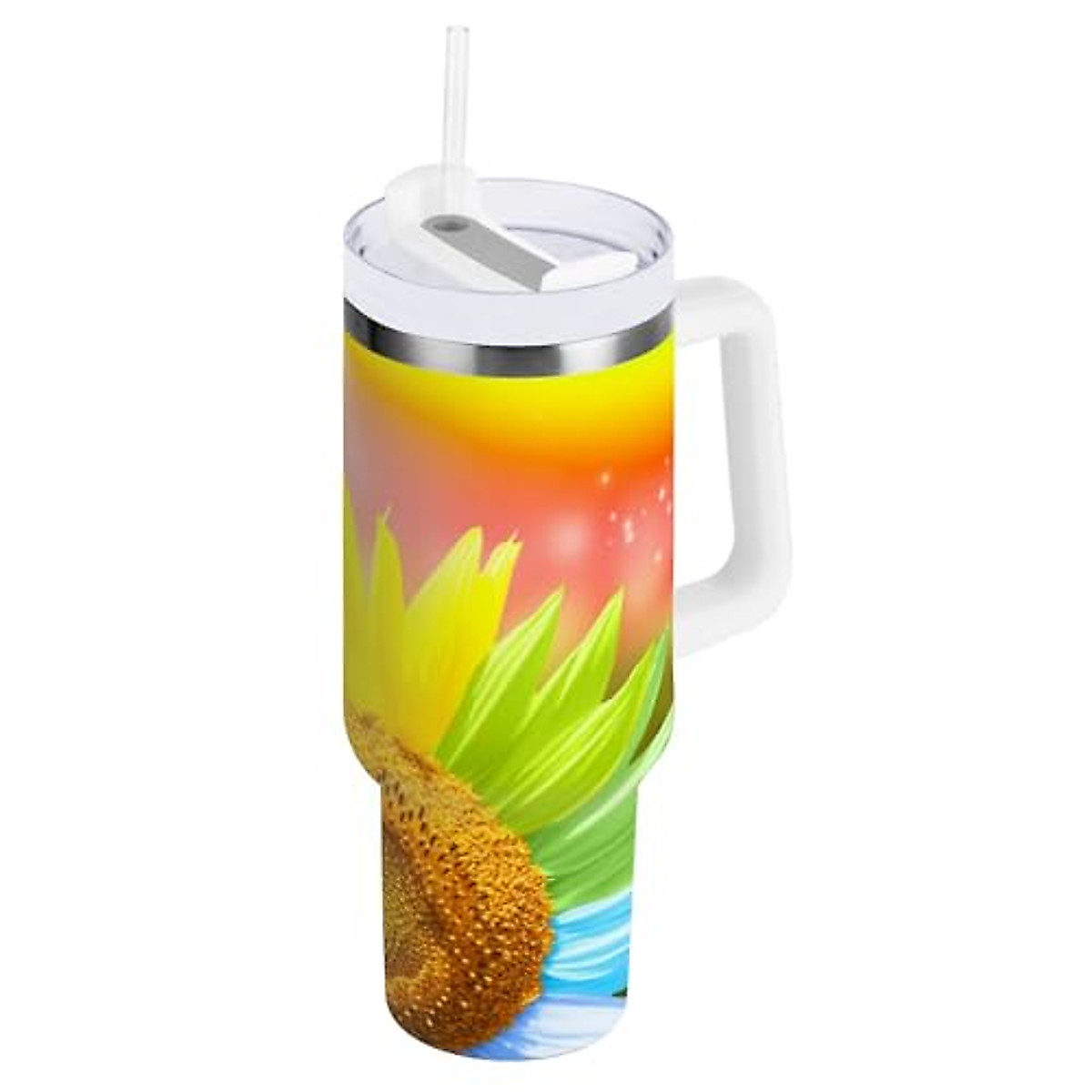 ARGTILDN 40 oz Tumbler Rainbow Sunflowers Insulated Travel Mug with Handle and Straw Lid Stainless Steel Vacuum Coffee Cup Tea Beverage Container Water Bottles for Car Sports office