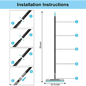 Multifunction Magic Broom, Silicone Floor Squeegee Broom with 59" Long Handle, Air Broom for Floor Bathroom Kitchen Shower Tile Pet Hair Fur Marble Glass Water Window Foam Cleaning, Blue