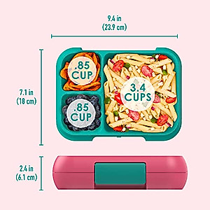 Bentgo® Pop - Bento-Style Lunch Box for Kids 8+ and Teens - Holds 5 Cups of Food with Removable Divider for 3-4 Compartments - Leak-Proof, Microwave/Dishwasher Safe, BPA-Free (Bright Coral/Teal)