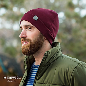 MERIWOOL Unisex Merino Wool Cuff Beanie Winter Hat for Men and Women Wine