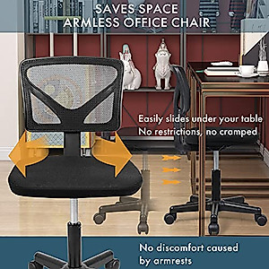 Yangming Desk Chair, Armless Office Mesh Computer Desk Chair Swivel Small Desk Chair Adjustable Black Task Chair No Armrest Mid Back Home Office Chair Perfect for Small Spaces