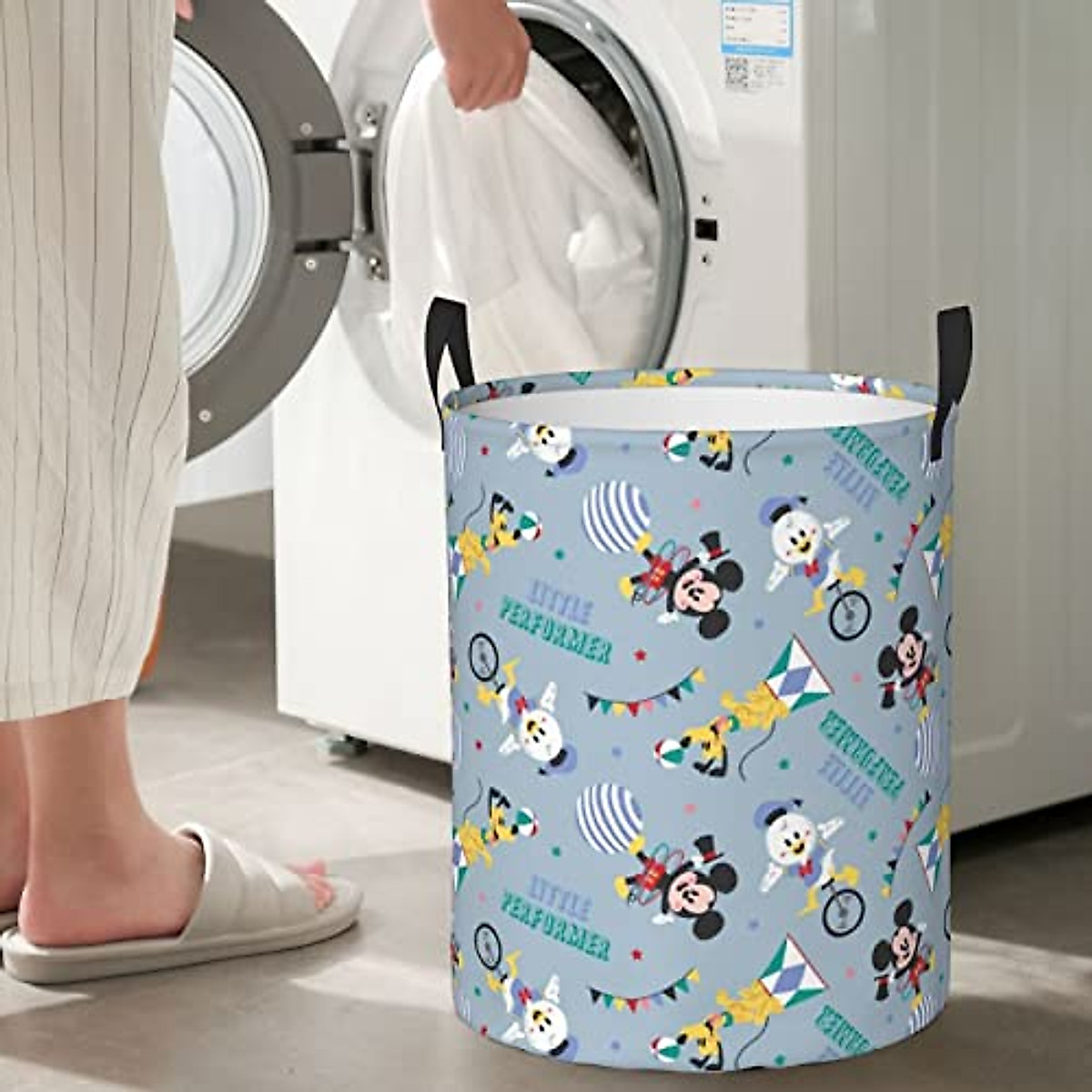 Ybovejuk Cute Large Laundry Basket fit Cartoon Character H4 Durable Waterproof Portable with Handle for Bedroom Room collapsible baskets Round Dirty Storage Clothes Circular hampers - M Black 4