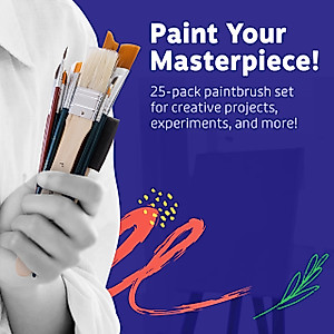 Artlicious Paint Brush Set - Pack of 25, Assorted Variety, All-Purpose Paint Brushes - Use with Acrylic, Oil, Watercolor, Gouache Paints, Face Nail Art, Miniature Detailing and Rock Painting